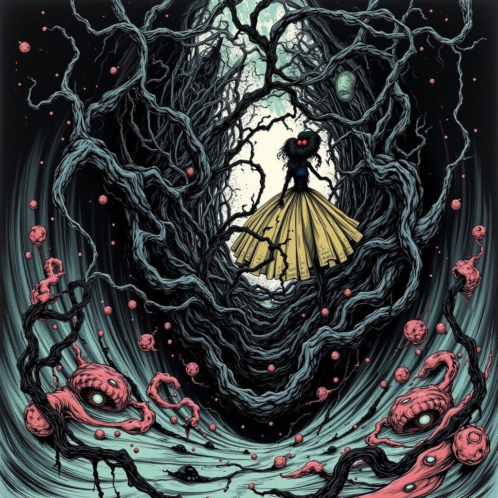 inspired by John Tenniel in black and white ink and pen style that ...