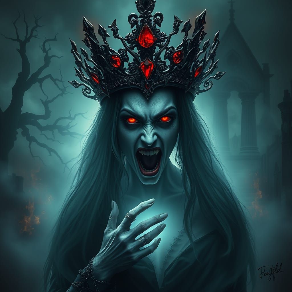 Gothic Vampire Queen in Malevolent Rage - AI Art