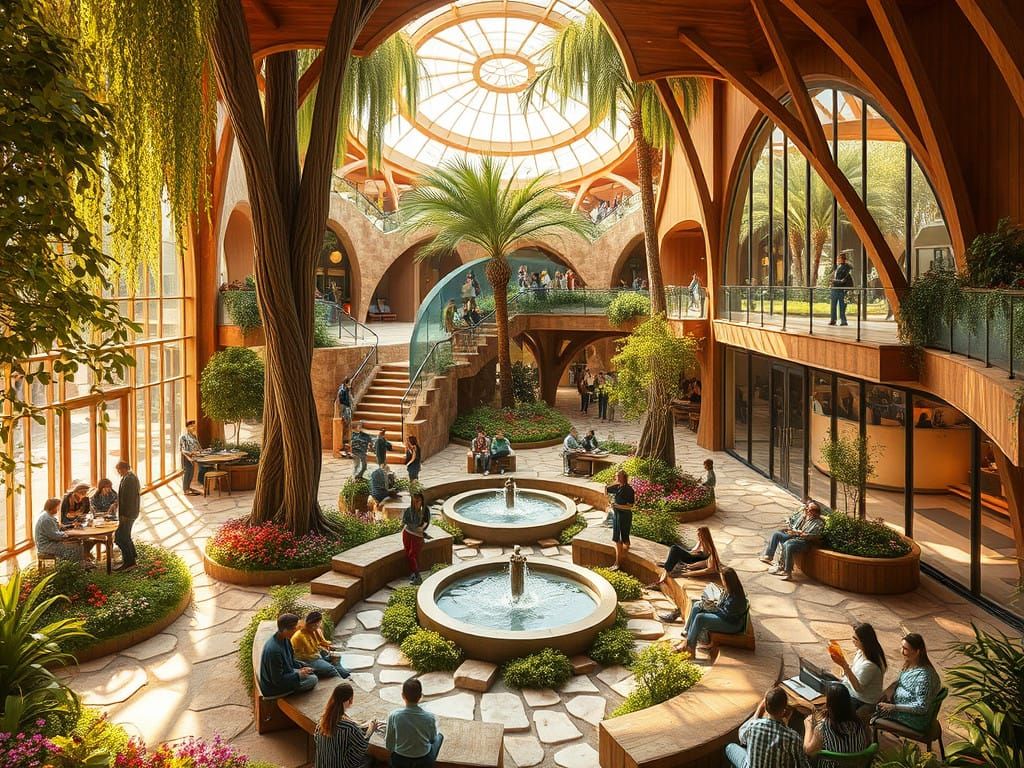 An enchanting solarpunk community space designed for gathering and ...