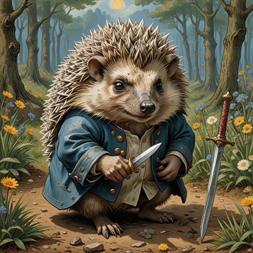 Hedgehog Wields Earthy Elemental Swords in a Dynam... - AI Art