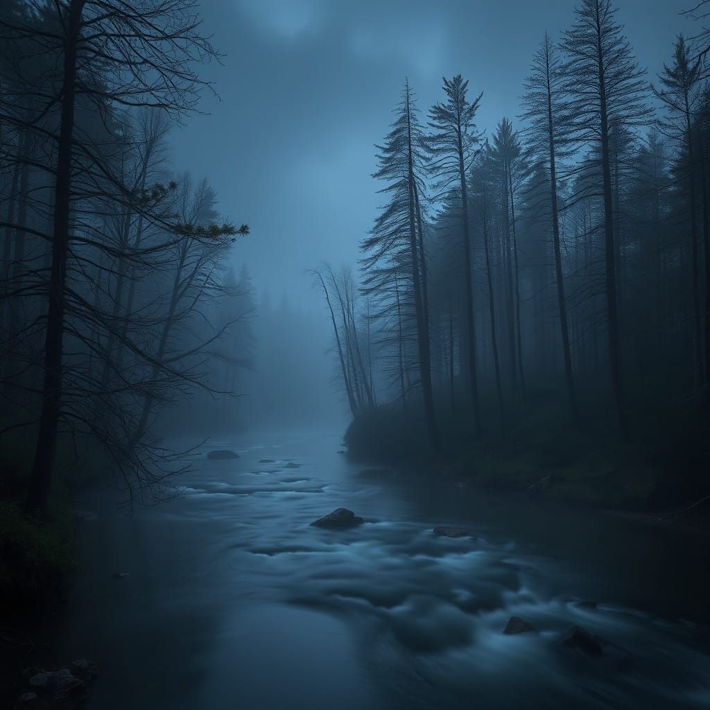 Ethereal River at Twilight: Where Reality Blurs - AI Art