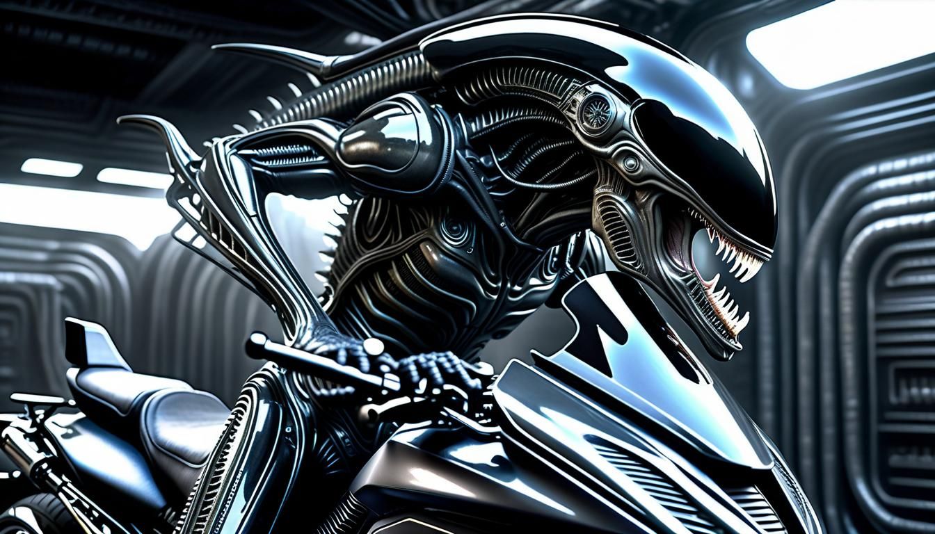 Alien Xenomorph riding a motorcycle - AI Generated Artwork - NightCafe ...