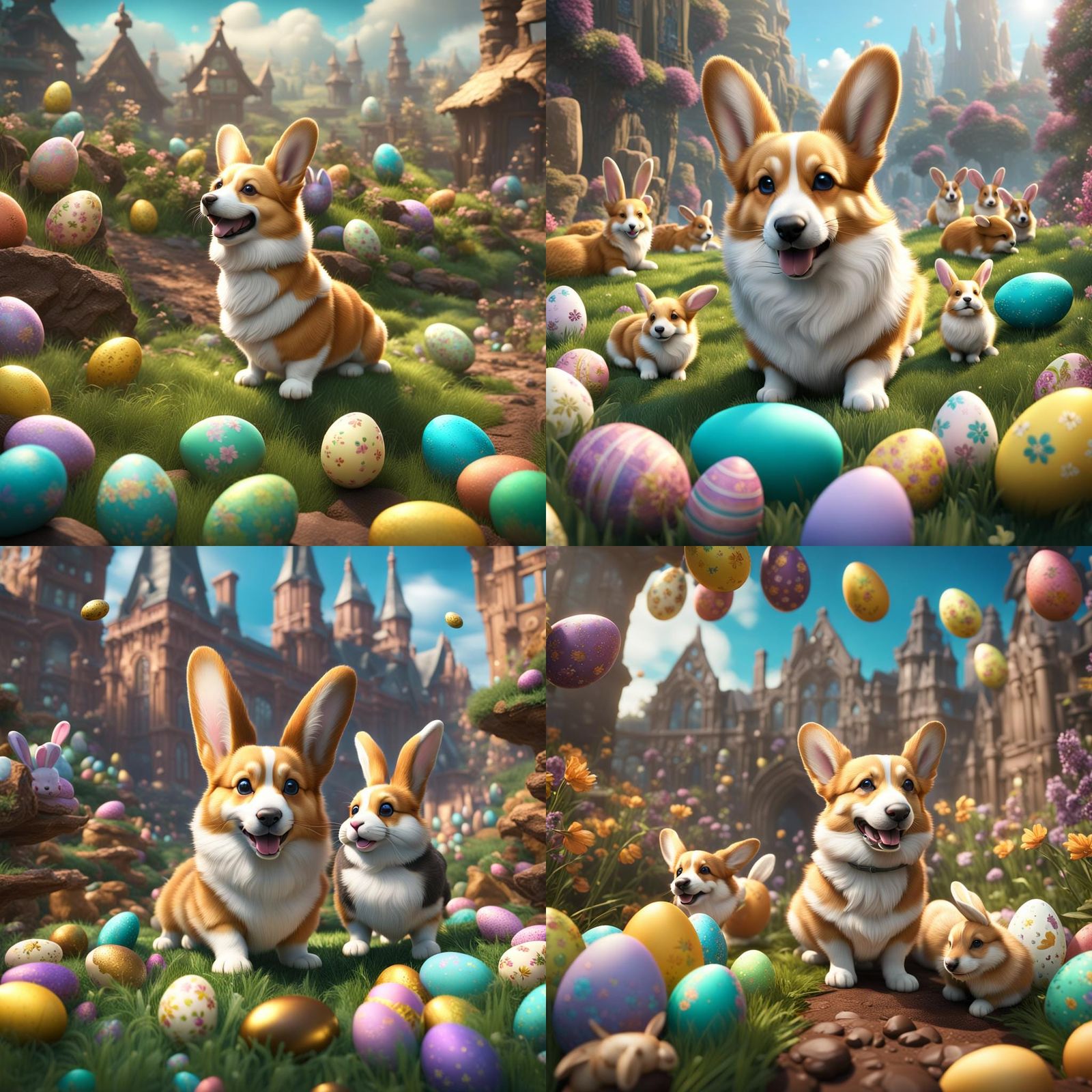 corgis with bunny rabbits. happy easter theme chocolate eggs - AI Generated Artwork - NightCafe ...