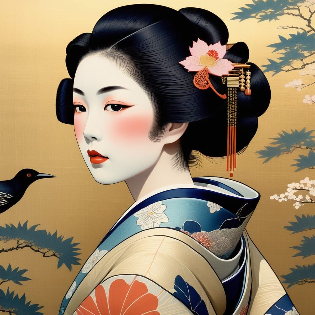 Portrait of a maiko by Shimura Tatsumi (志村立美,1907-1980)