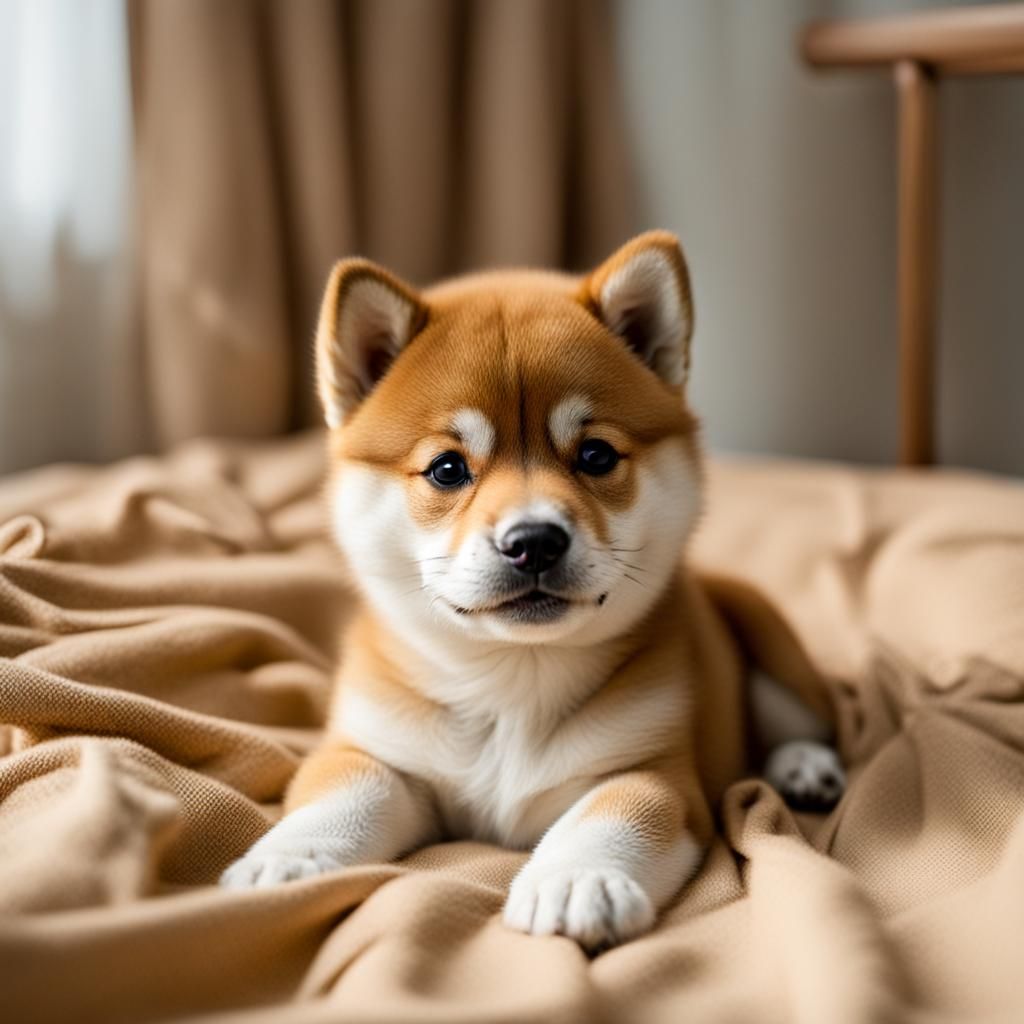 A baby Shiba Inu on a bed - AI Generated Artwork - NightCafe Creator