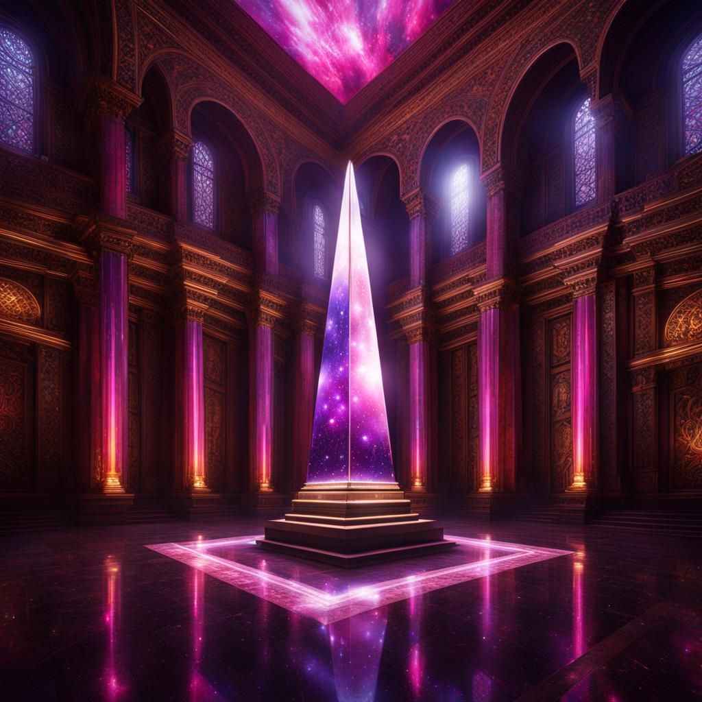 ruby sapphire Crystal Obelisk High ceiling Dome. 3d Realistic intricate ...