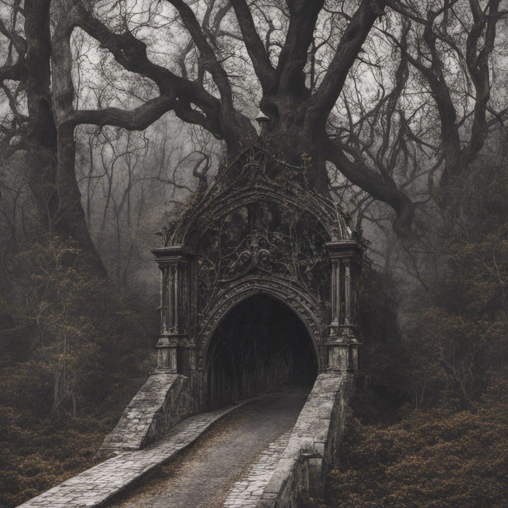 Gothic style bridge that leads to a forbidden forest - AI Generated ...