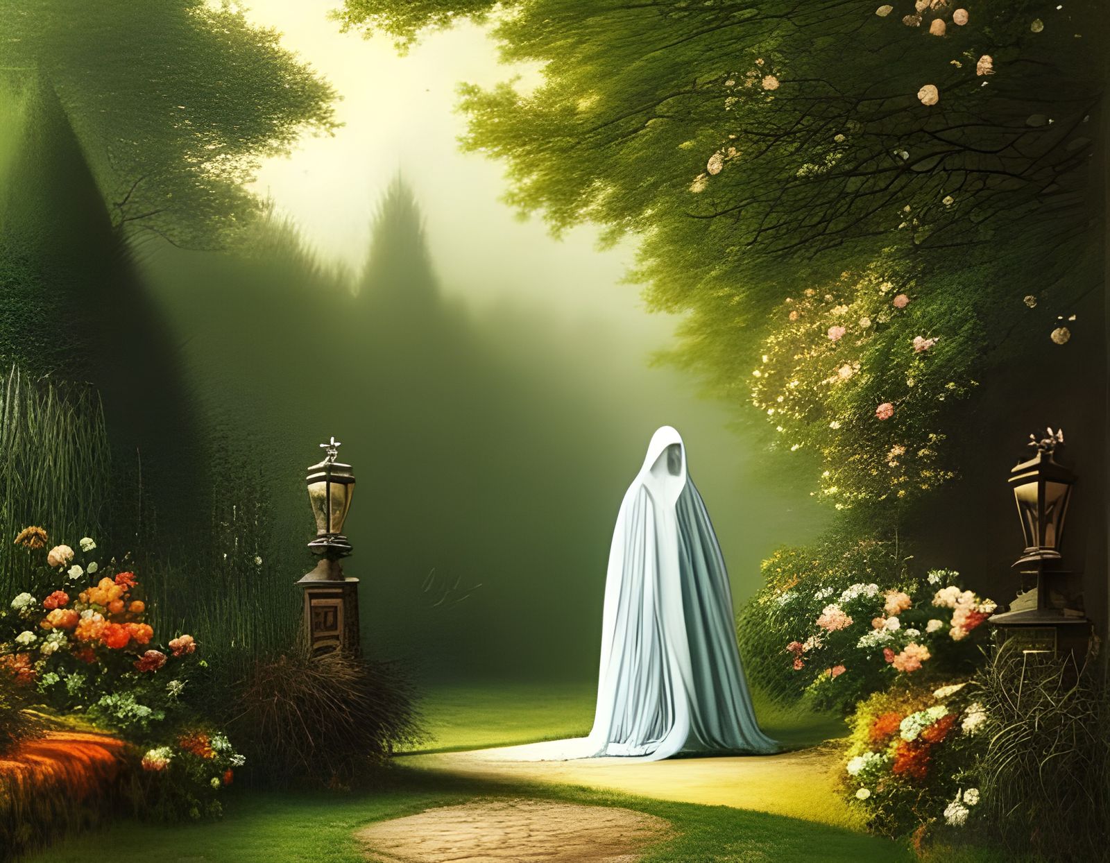 Ghost in the garden : concept art by john tenniel : - AI Generated ...