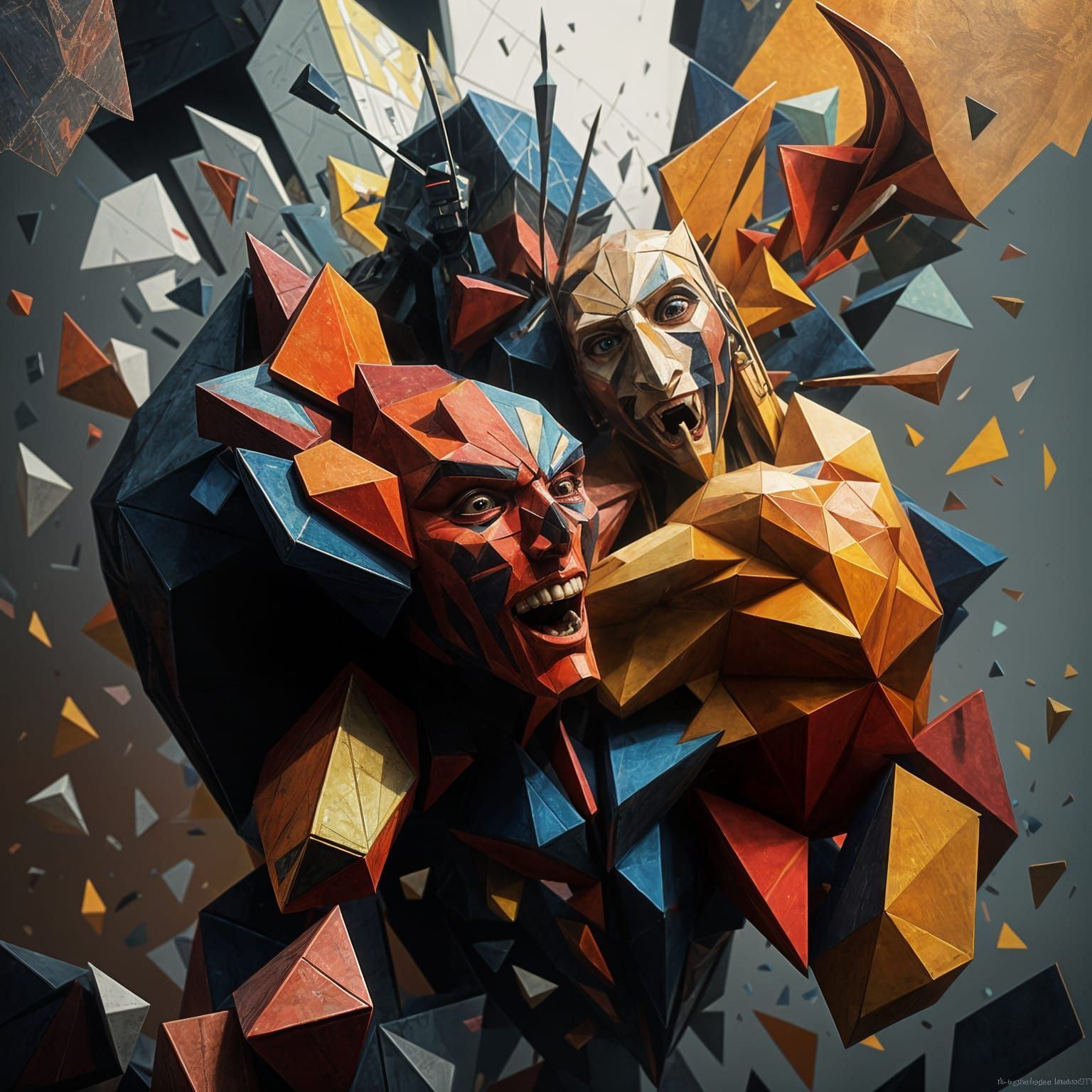 Clashing Emotions in a Photorealistic Cubist Battl... - AI Art
