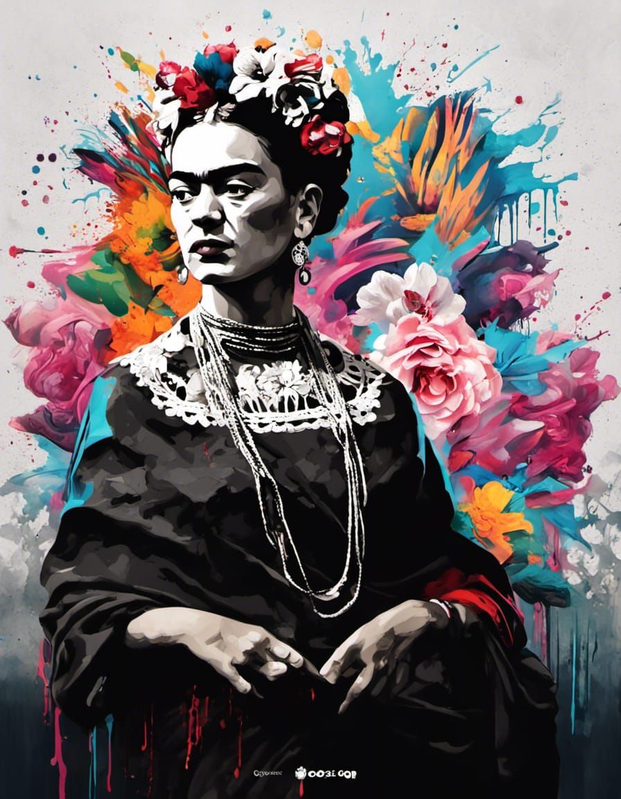 Frida Kahlo with Mexico theme graffiti art, splash art, street art ...