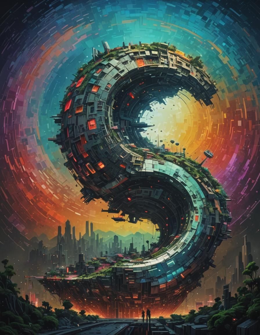 intricate pixelated neofuturistic look less technologically developed ...