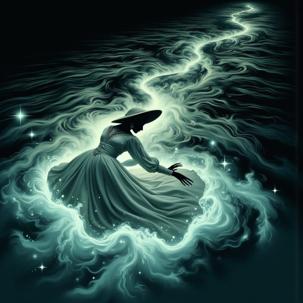 river witch - Ethereal River Witch Drifting in Bioluminesc...