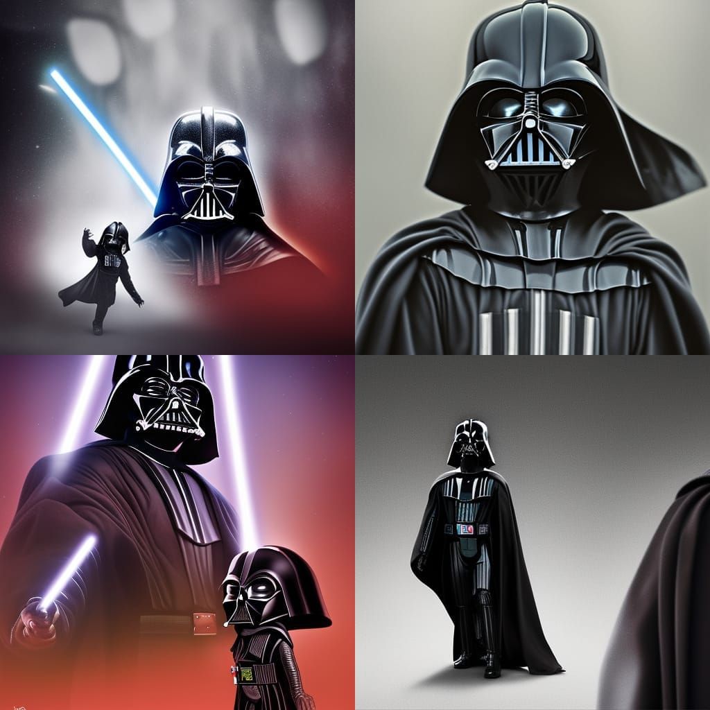 " a dramatic scene featuring a toddler version of Darth Vader in a ...