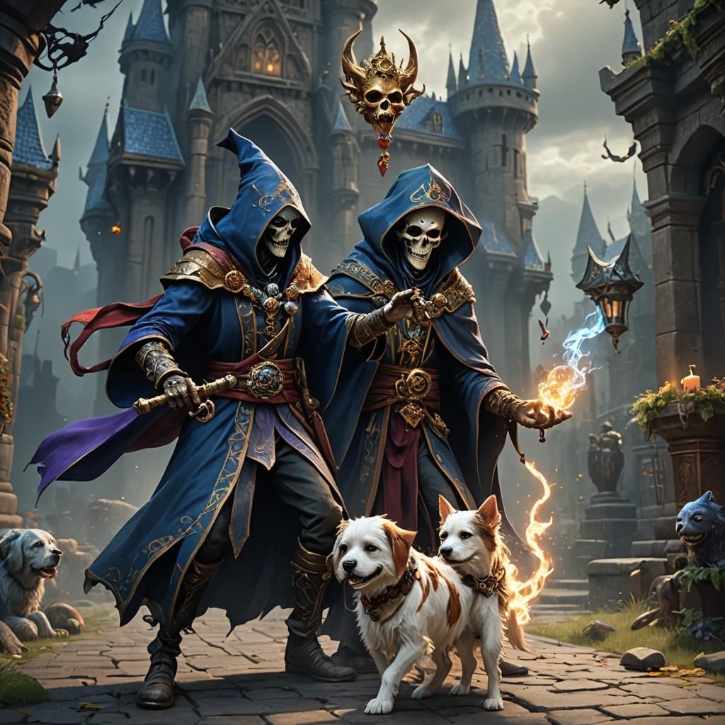 lich mage playing with dog - AI Generated Artwork - NightCafe Creator