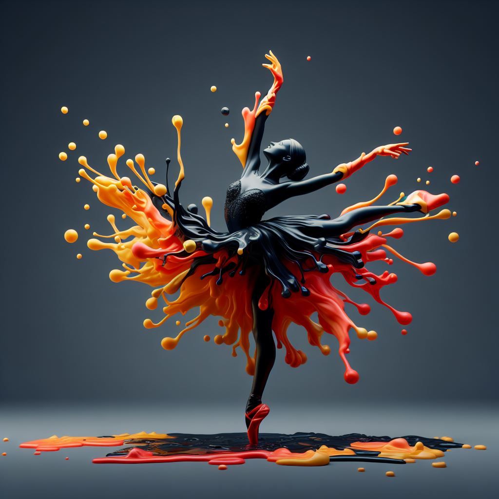 Enigma in Motion: Liquid Ballerina in Fiery Colors on Bright Gray - AI Generated Artwork ...