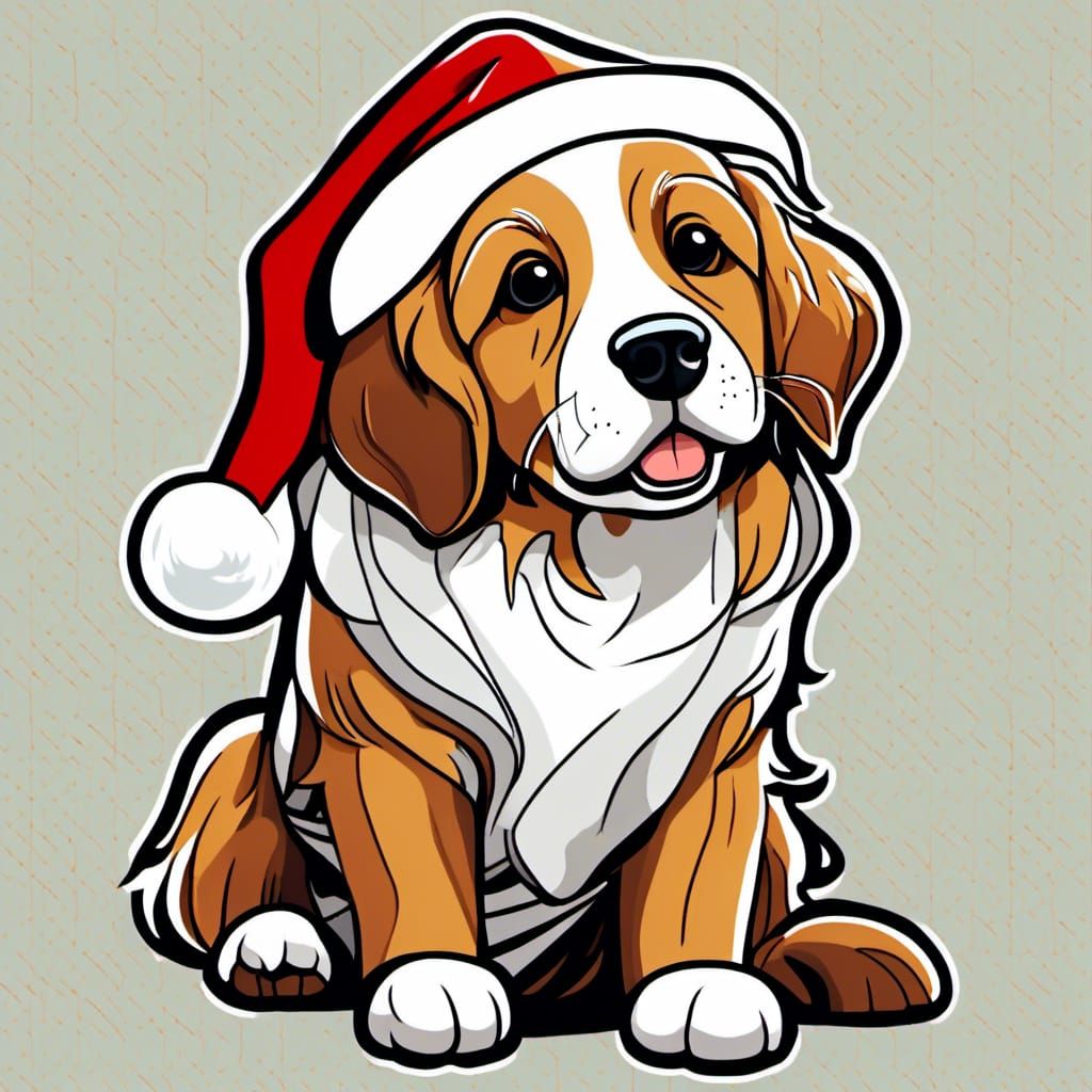 a brown and white dog wearing a santa suit, vector art, by Muggur ...
