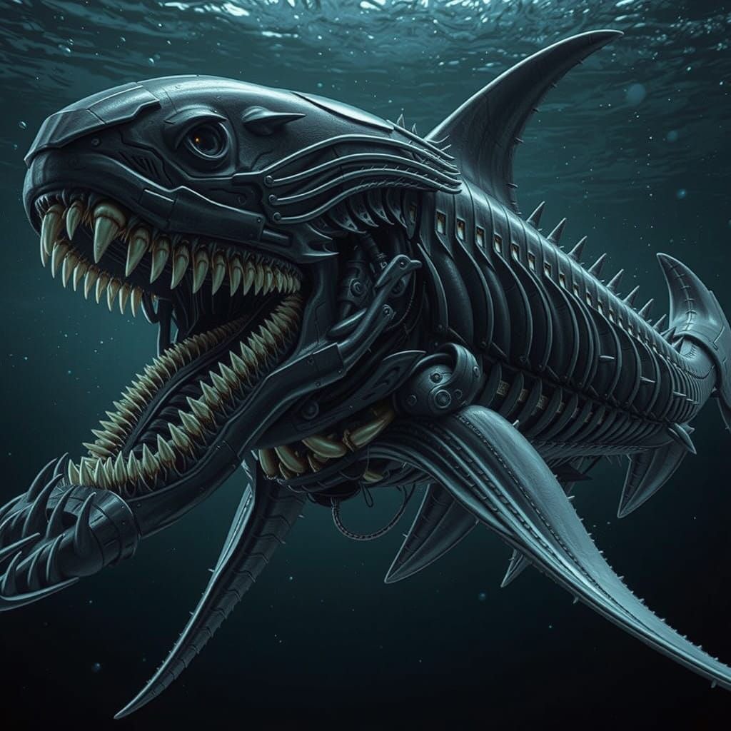 Shark-Xenomorph Emerges from Dark Ocean Depths in ... - AI Art