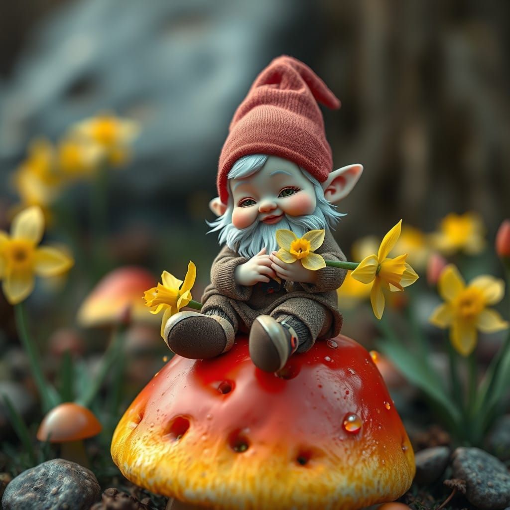 Hanging out on the 'shrooms - Whimsical Gnome in Fantastical...
