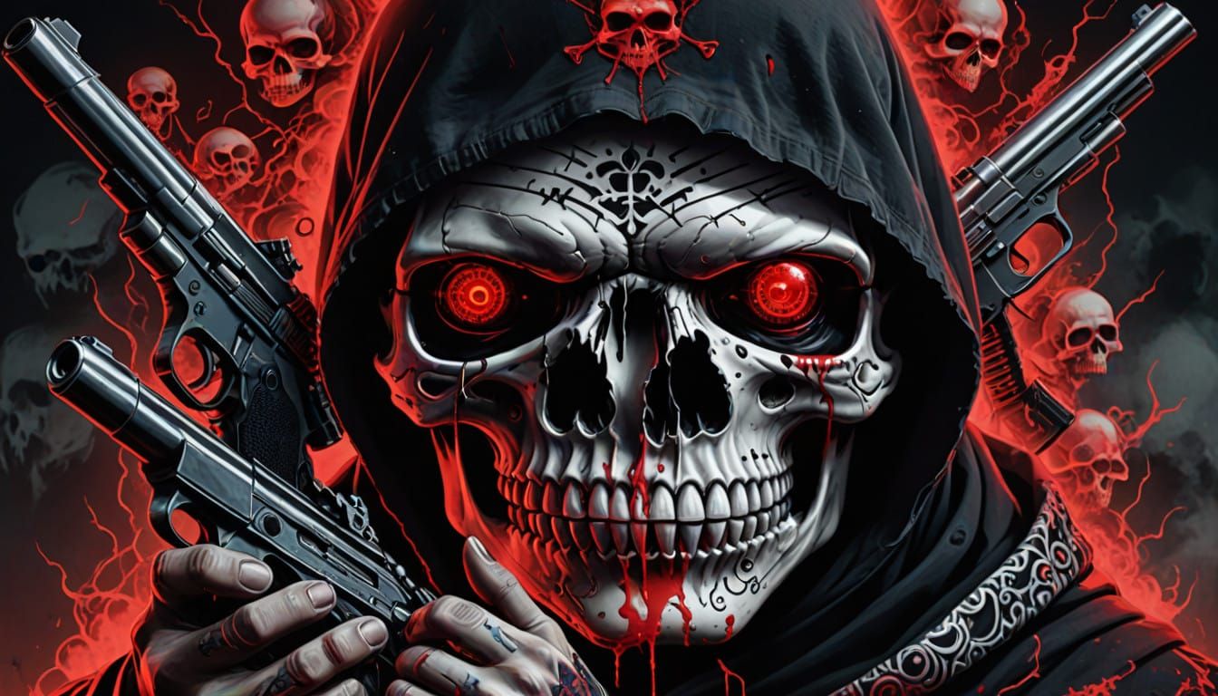 Eerie Vampire Skull in Dystopian Horror Digital Ar... - AI Art