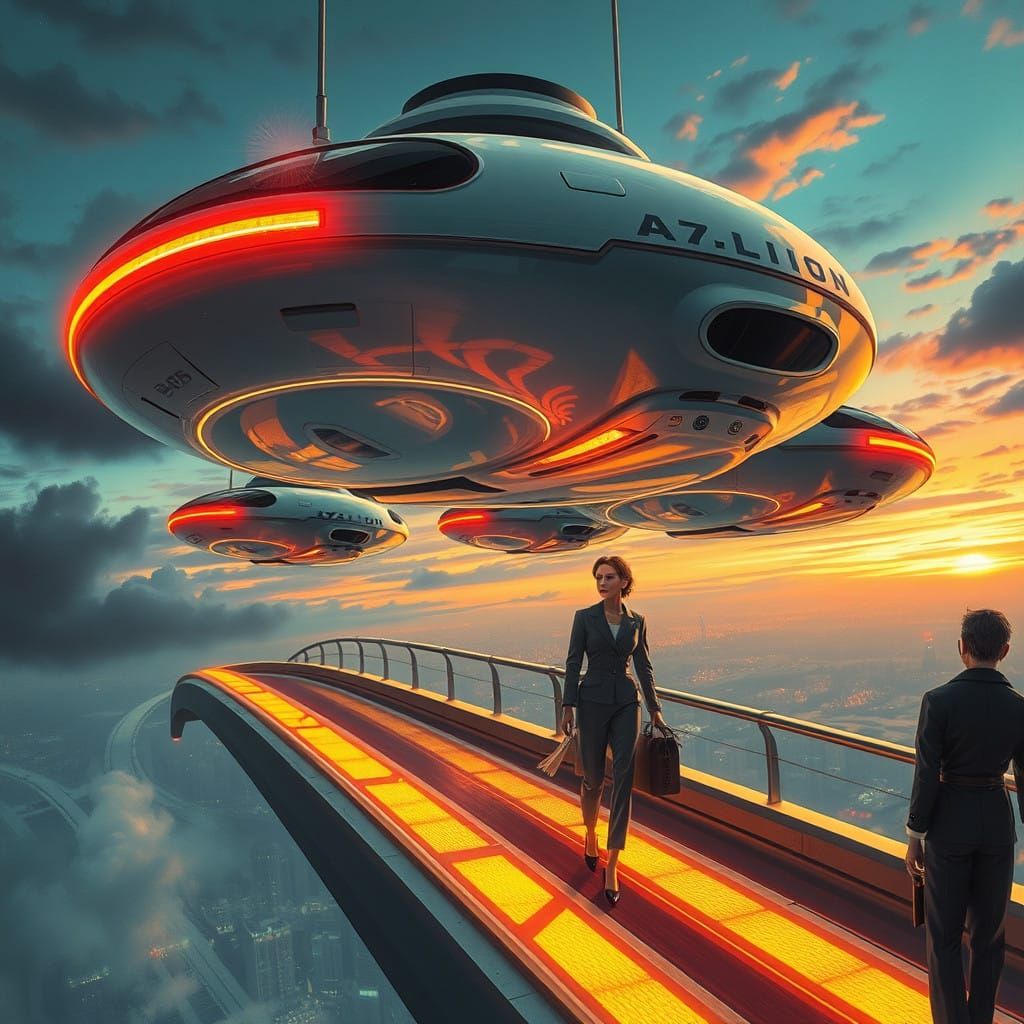 hover-taxi terminal suspended in mid-air