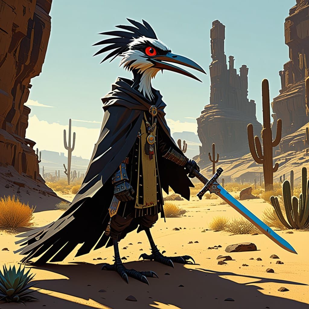 Roadkill - Gothic Desert Roadrunner in Comic Book Style