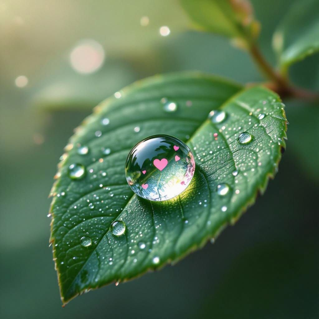 Raindrop with Sparkling Hearts: Photorealistic Mac... - AI Art