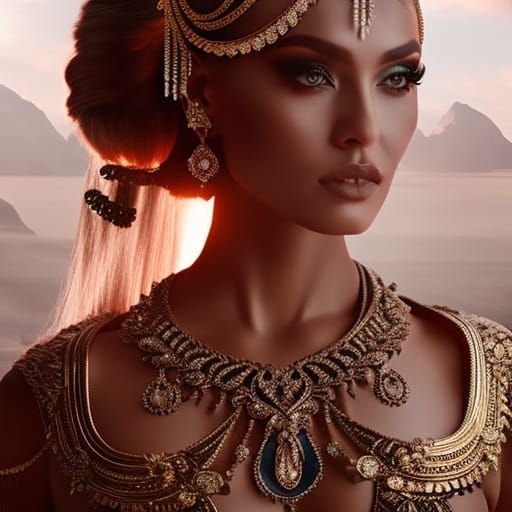 Beautiful exotic, regal, glamorous, fantasy woman, model shot, finely ...