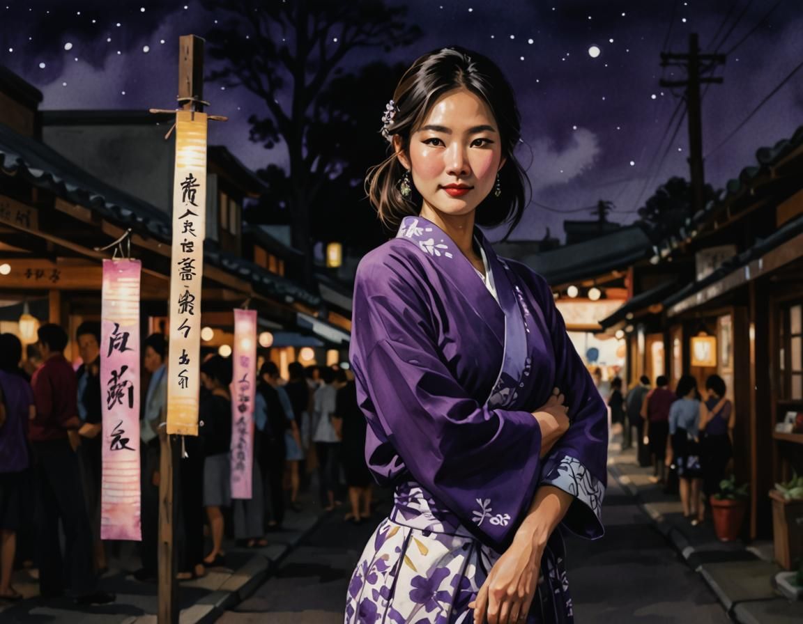 Beautiful Asian Japanese young very woman wearing a purple suit with ...