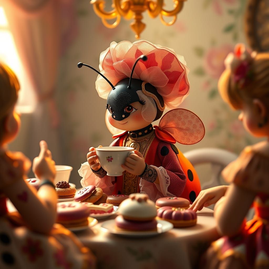 Ladybug Hosts Whimsical Tea Party in Lavish Style - AI Art
