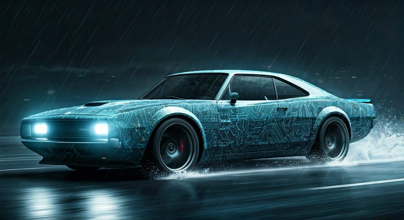 Cyberpunk Dodge Charger in Neon Cityscape - AI Art
