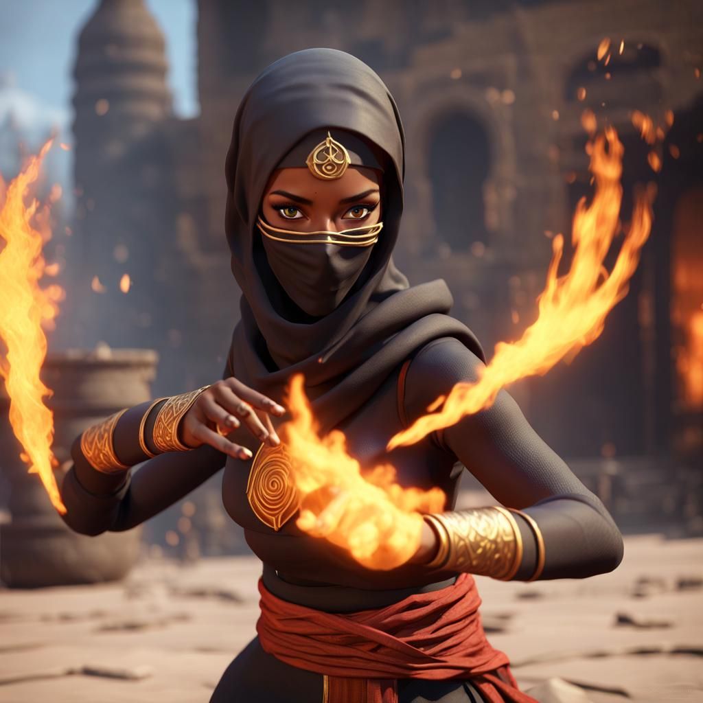 Female Firebender Training Elemental Magic in 3D S... - AI Art