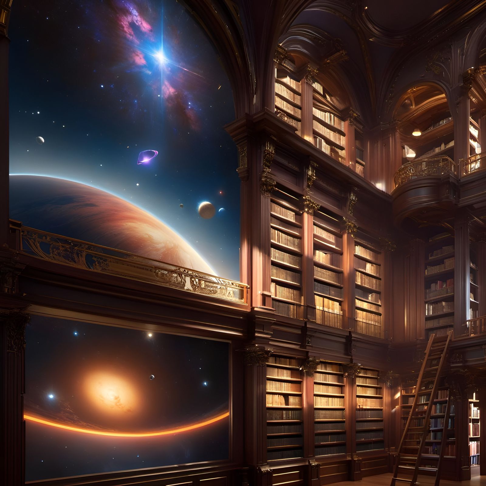 Library ; cosmic - AI Generated Artwork - NightCafe Creator