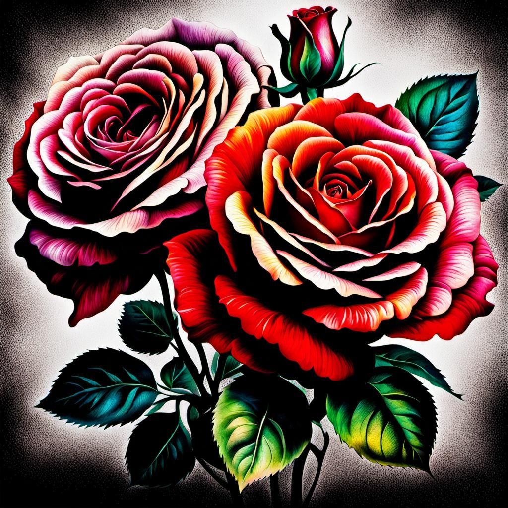 Botanical Ink Drawing - Beautiful Roses in Bloom - AI Generated Artwork ...