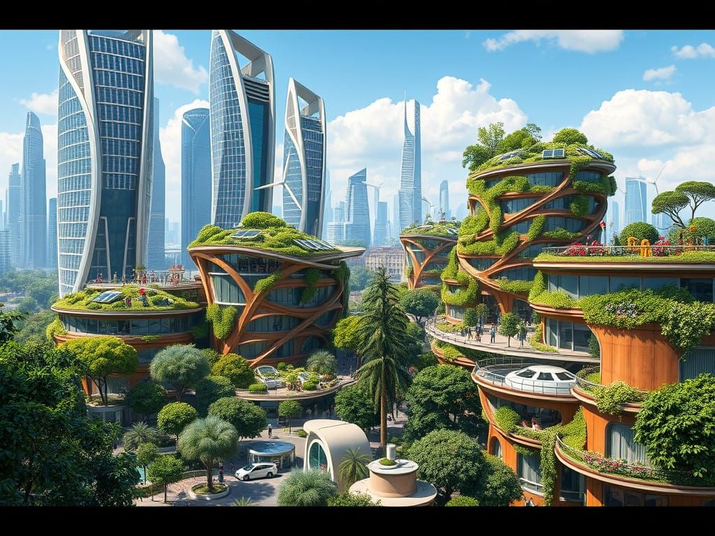 Solarpunk Cityscape: Eco-Futuristic Metropolis wit... - AI Art