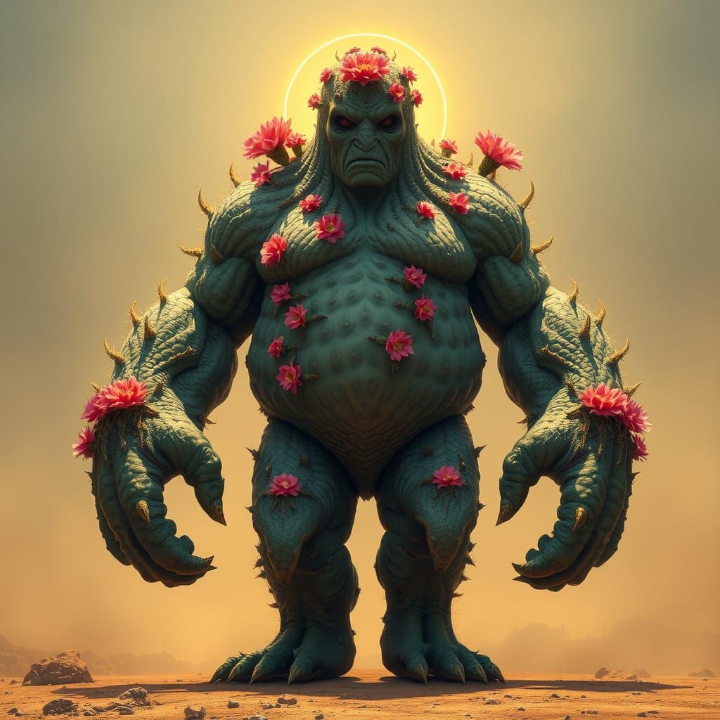 Cyberpunk Cactus Humanoid in Golden Light - AI Art