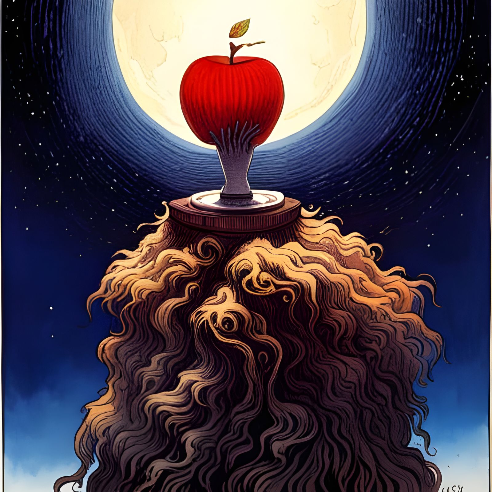 Newton's hair, the apple, the moon - AI Generated Artwork - NightCafe ...