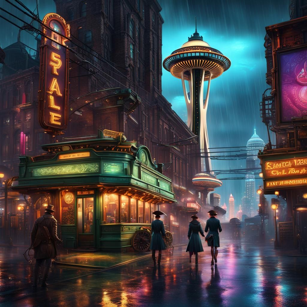 Steampunk Seattle - AI Generated Artwork - NightCafe Creator
