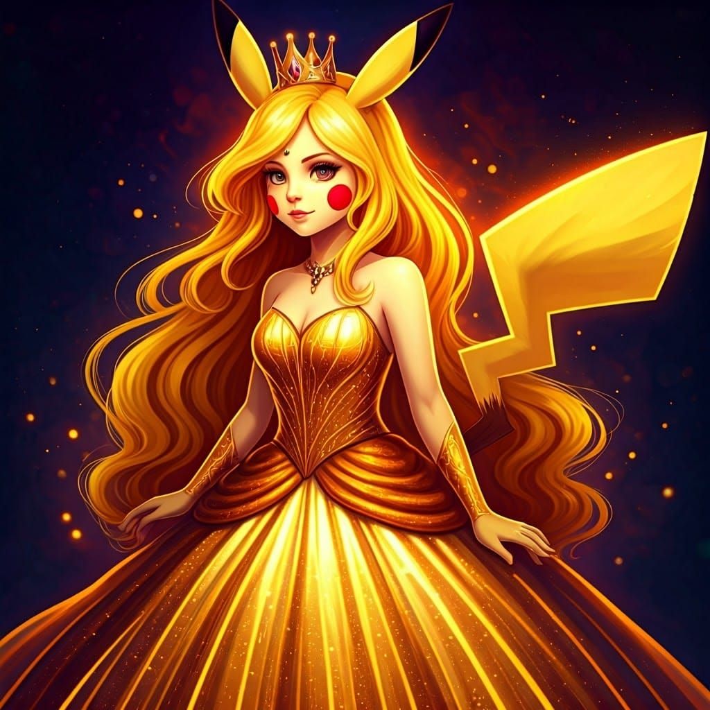 Gala Pikachu Princess - Glowing Princess Pikachu in a Golden...