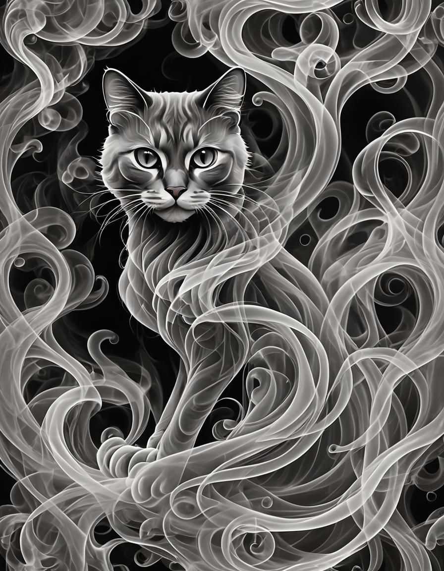 Swirling Smoke Cat in B&W - AI Generated Artwork - NightCafe Creator