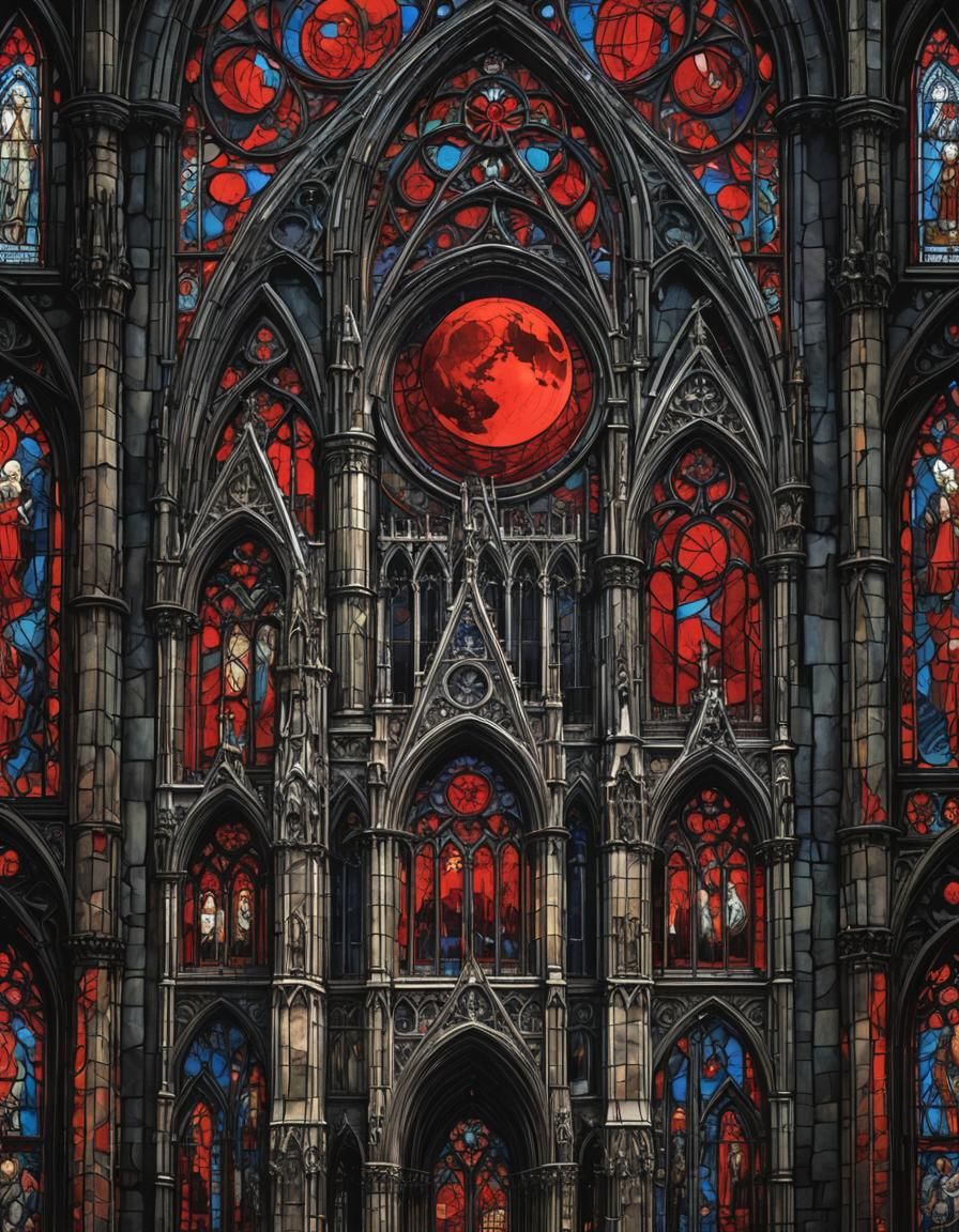 dark gothic blood moon vampire cathedral stained glass - AI Generated ...