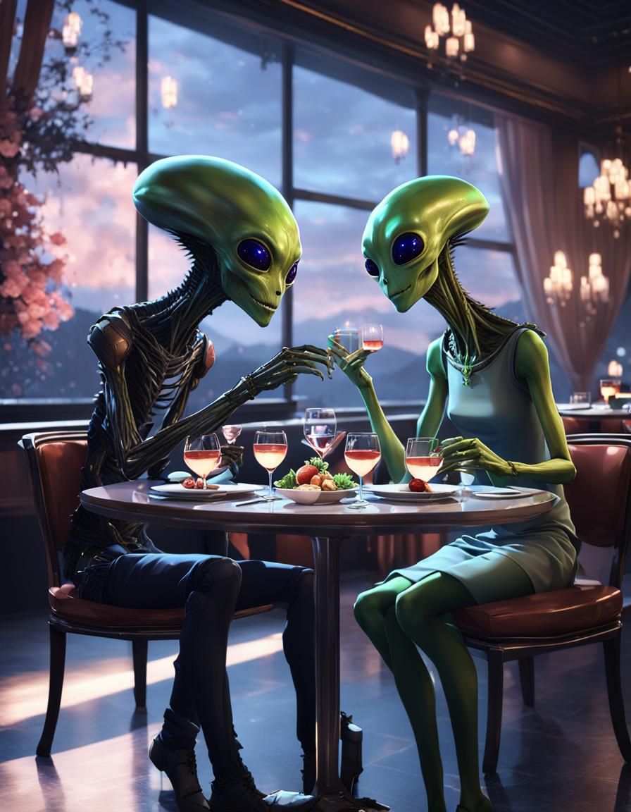 Two aliens on a date in a fancy restaurant. - AI Generated Artwork ...