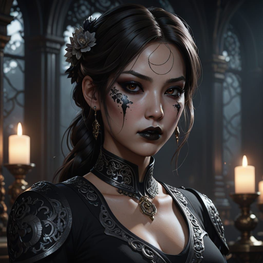 Goth Lara Croft in Dark Fantasy Concept Art Style - AI Art