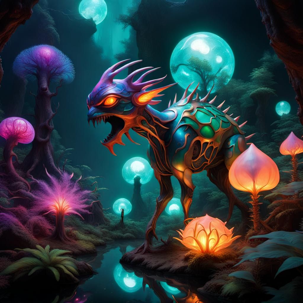 Ethereal Glowing Biome Creatures in Radiant Moveme... - AI Art