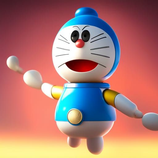 a gold Doraemon robot flying to the moon 8k resolution concept art ...