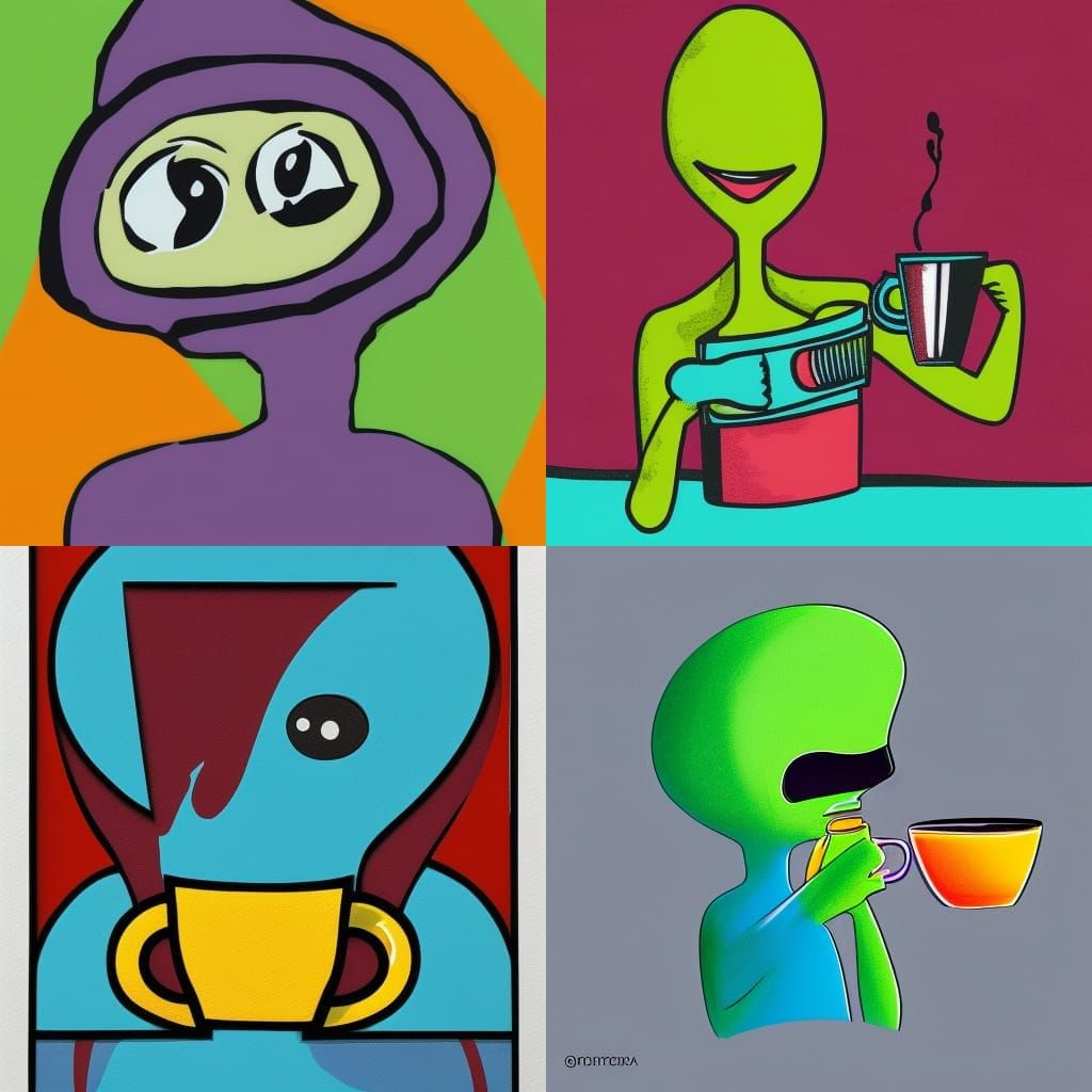 Alien drinking coffee (Color Painting) - AI Generated Artwork ...