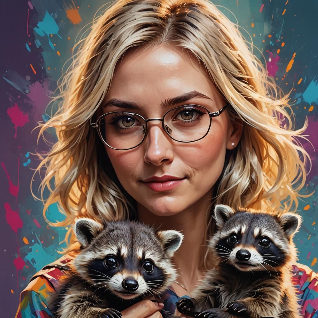 Woman with baby raccoons - AI Generated Artwork - NightCafe Creator