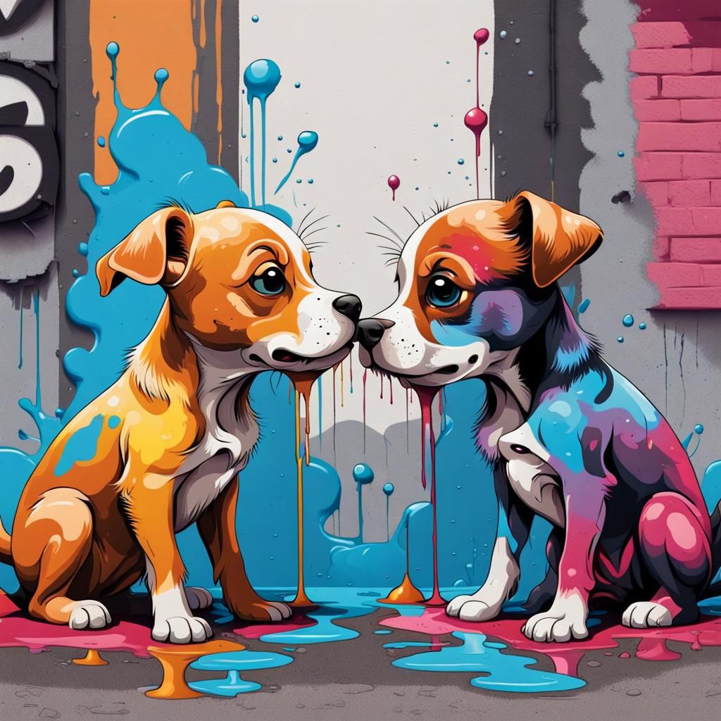 2 cute cartoon dogs kissing - AI Generated Artwork - NightCafe Creator