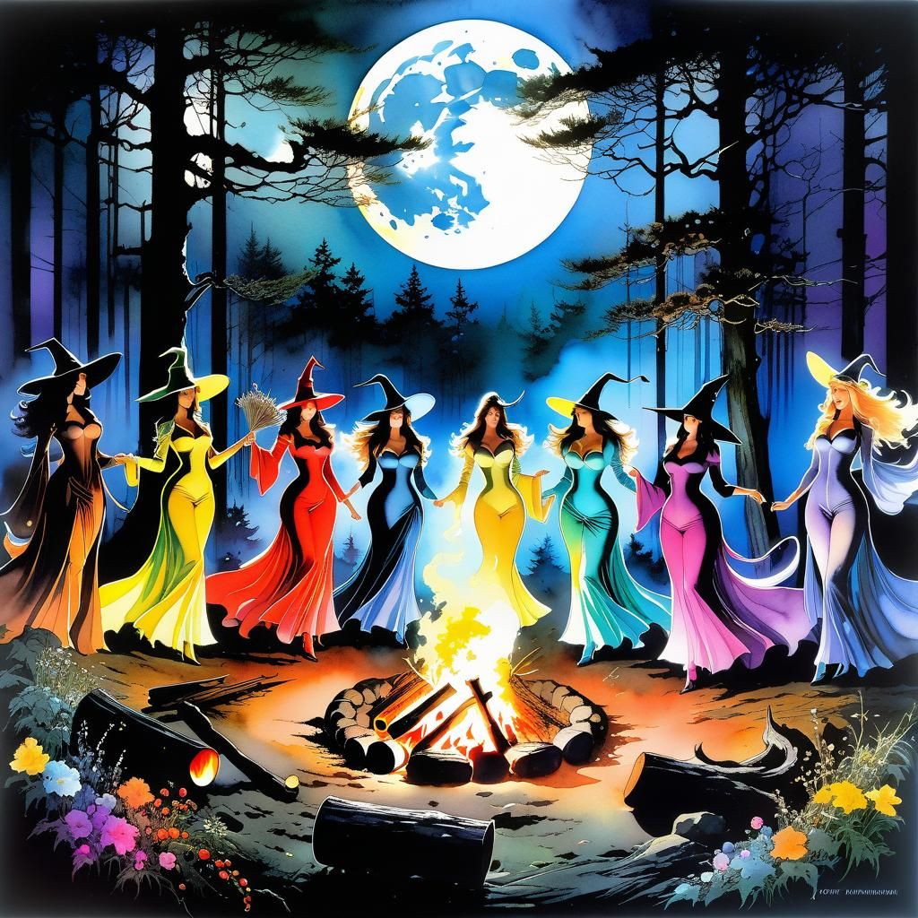 Colorful coven celebrating sabbath - AI Generated Artwork - NightCafe ...