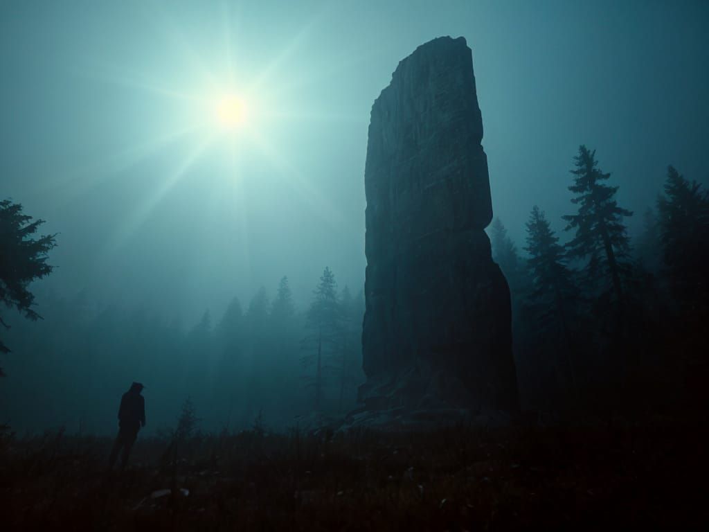 Pagan Monolith Under Full Moon: Cinematic Still - AI Art