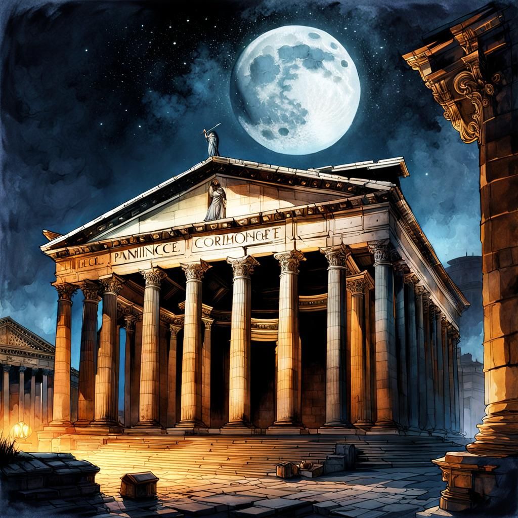 Pantheon in the moonlight - AI Generated Artwork - NightCafe Creator